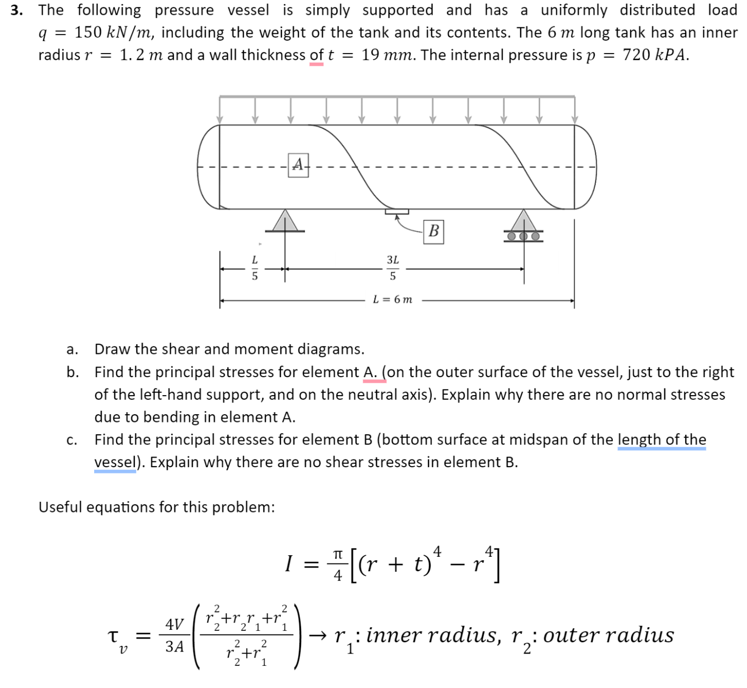 Solved The following pressure vessel is simply supported and | Chegg.com