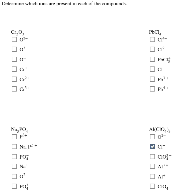 Solved Determine which ions are present in ﻿each of ﻿the | Chegg.com