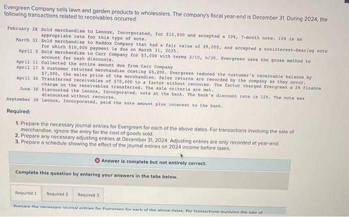Solved Evergreen Company sells lawn and garden products to | Chegg.com