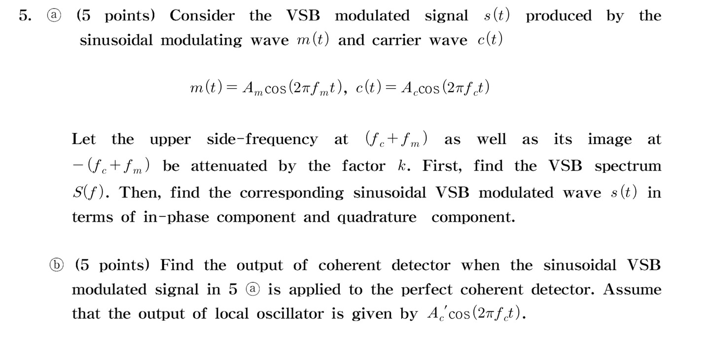 Solved (a) (5 ﻿points) ﻿Consider the VSB modulated signal | Chegg.com