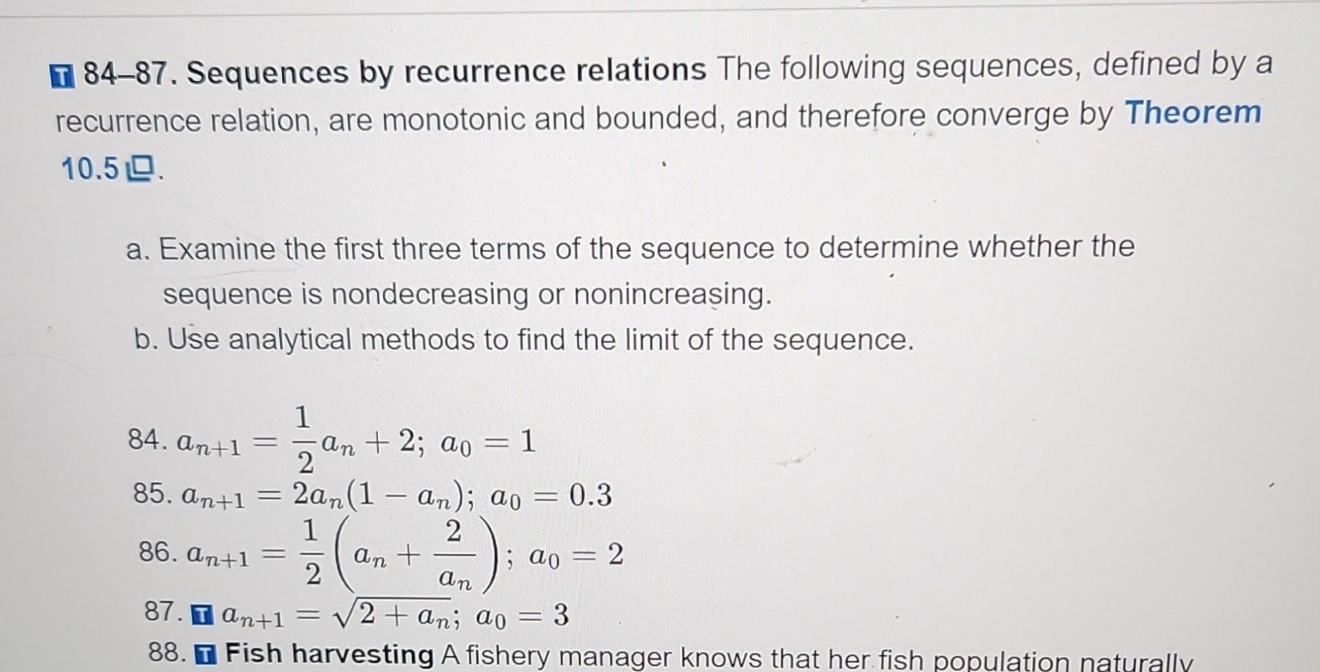 Solved 84−87. Sequences by recurrence relations The | Chegg.com