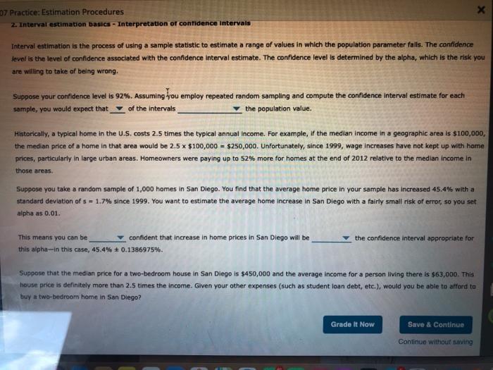 Solved X 07 Practice: Estimation Procedures 2. Interval | Chegg.com