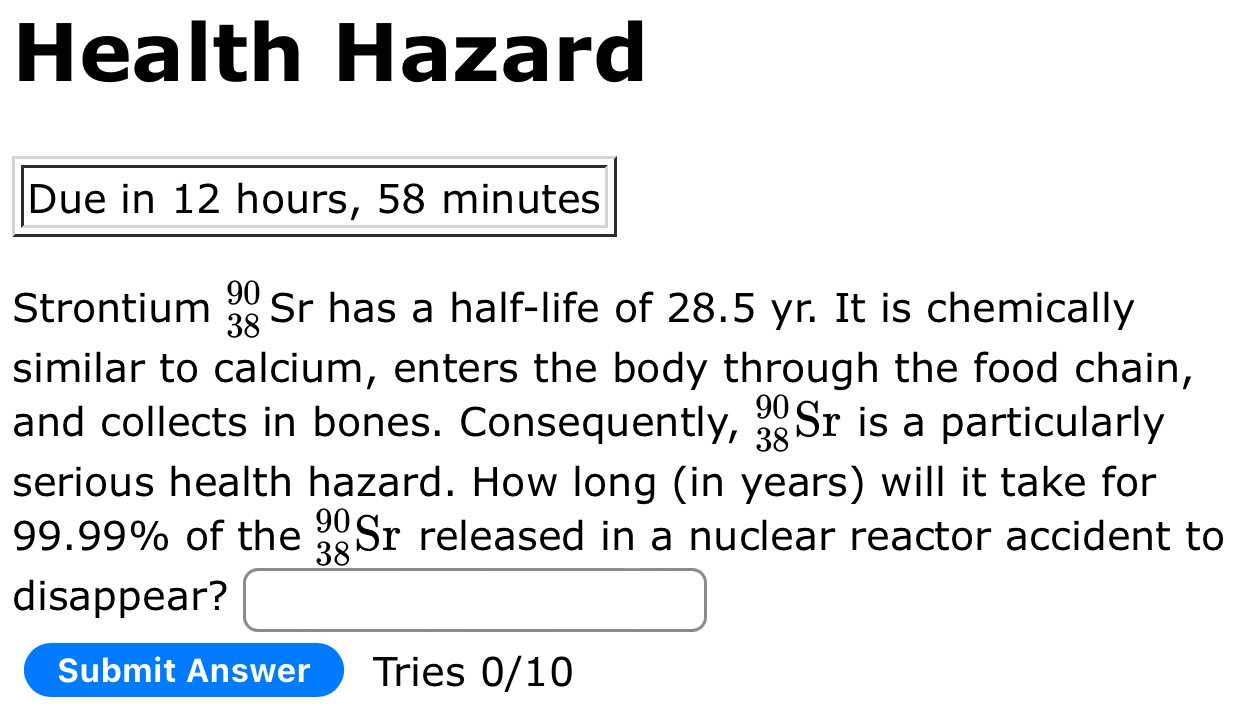 Solved Health HazardStrontium ?3890Sr ﻿has a half-life of | Chegg.com
