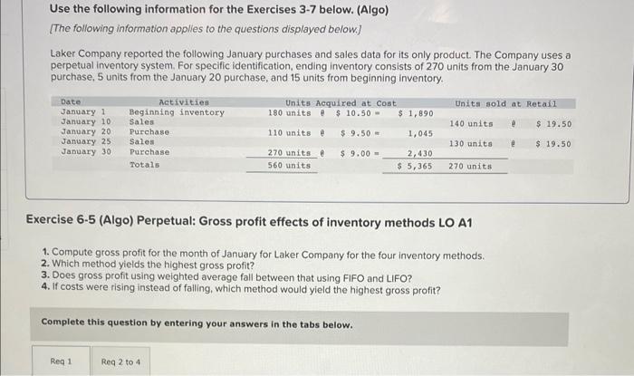 Solved Use the following information for the Exercises 3-7 | Chegg.com