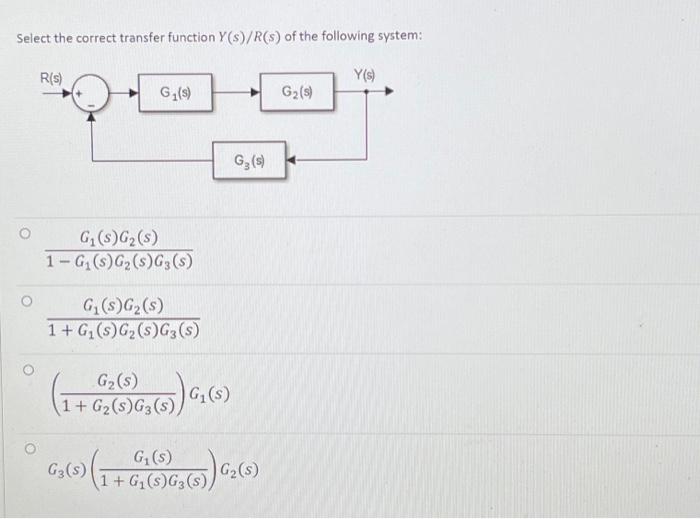 Solved Select the correct transfer function Y(s)/R(s) of the | Chegg.com