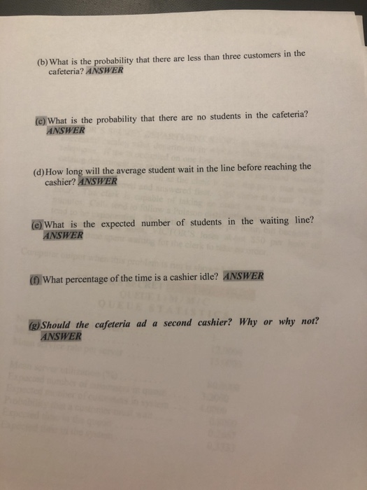 CAFETERIA TWO CASHIERS QUEUE 2:M/M/C [Time Units - | Chegg.com