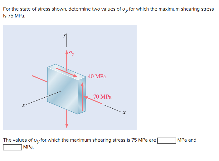 Solved For the state of stress shown, determine two values | Chegg.com