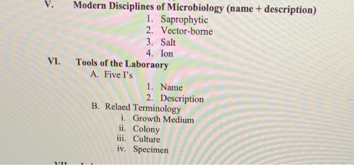 Solved V. Modern Disciplines of Microbiology (name + | Chegg.com