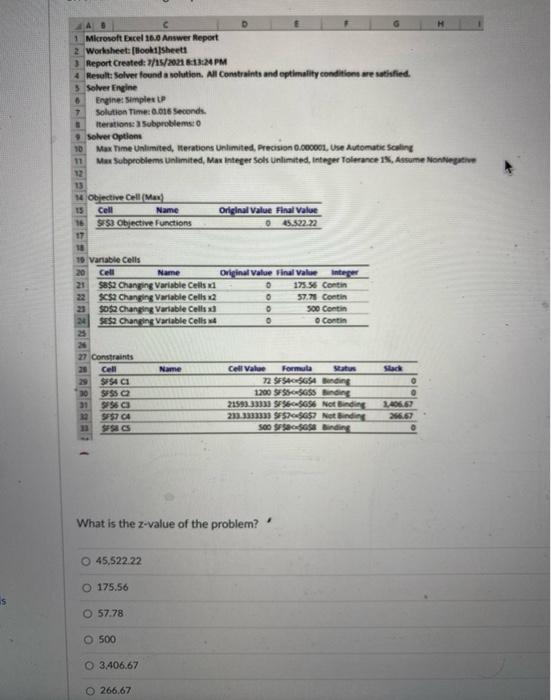 Solved 1 Microsoft Excel 16.0 Answer Report 2 Worksheet: | Chegg.com