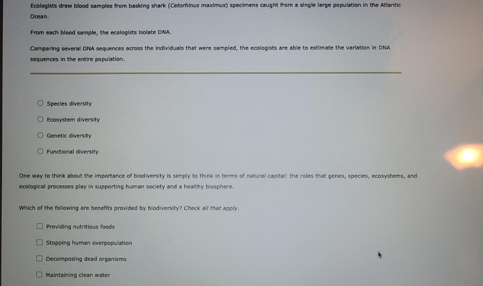 Solved 1. Biodiversity Ecologists are interested in | Chegg.com