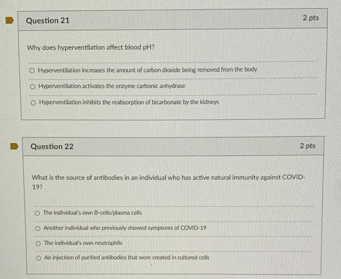 Solved Question 21 2 pts Why does hyperventilation affect | Chegg.com