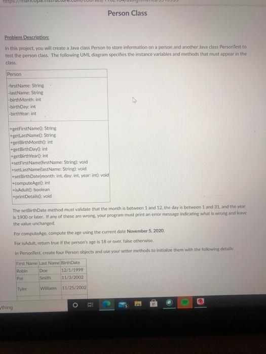 Solved Person Class Problem Description: In this project, | Chegg.com