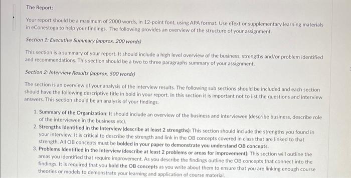 Solved Organizational Interview Assignment Instructions | Chegg.com