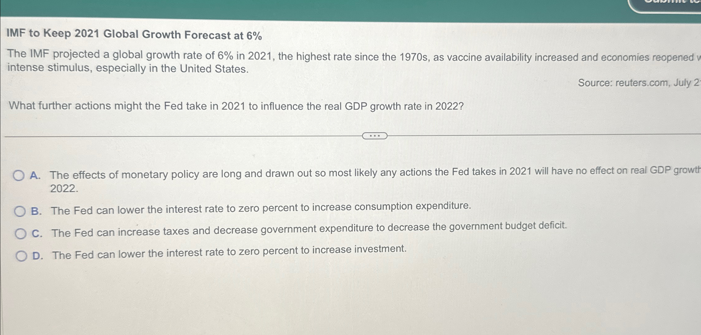 Solved IMF to Keep 2021 ﻿Global Growth Forecast at 6%The IMF | Chegg.com