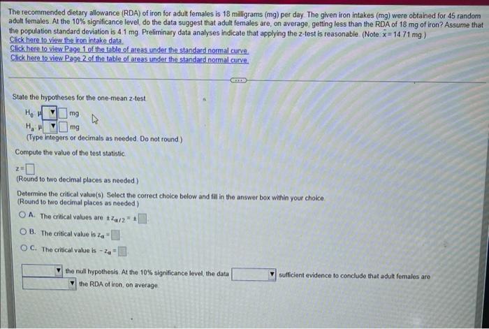 Solved The recommended dietary allowance (RDA) of iron for | Chegg.com