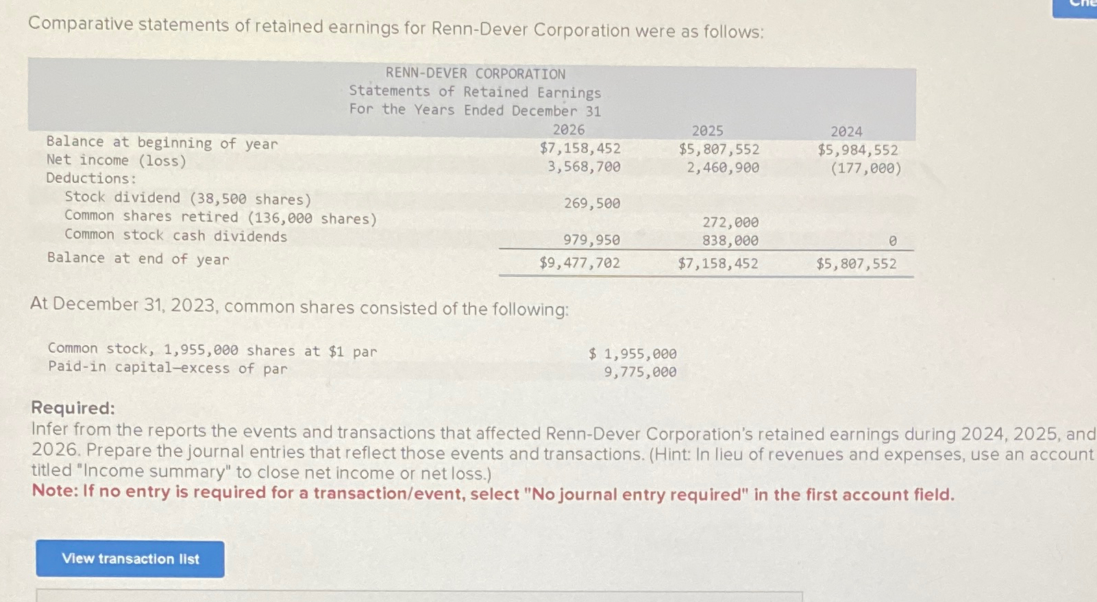 Solved Comparative statements of retained earnings for | Chegg.com