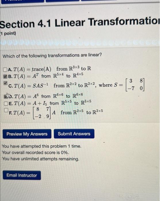 Solved Which of the following transformations are linear? A. | Chegg.com