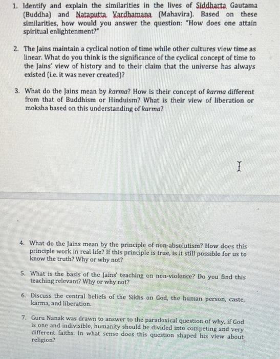 Solved 1. Identify and explain the similarities in the lives | Chegg.com