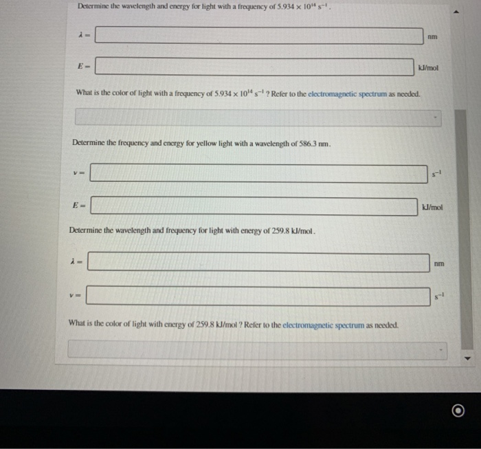 Solved Determine the wavelength and energy for light with a | Chegg.com