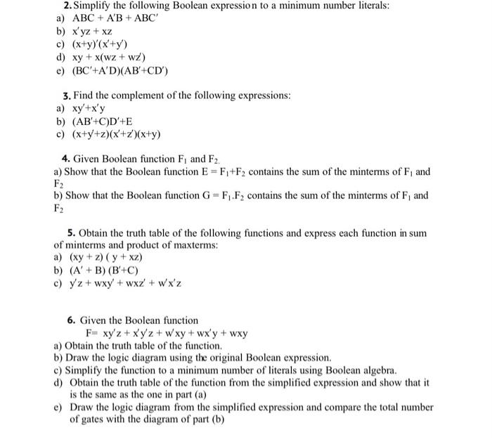 Solved 2 Simplify The Following Boolean Expression To A 6261