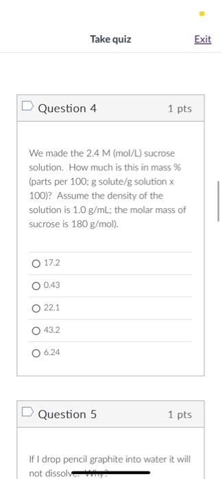 Solved We made the 2.4M(mol/L ) sucrose solution. How much | Chegg.com