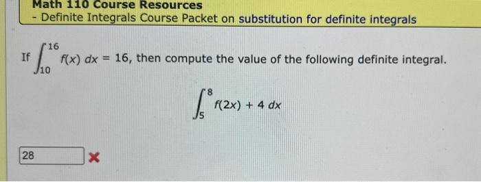 Solved Math 110 Course Resources - Definite Integrals Course | Chegg.com