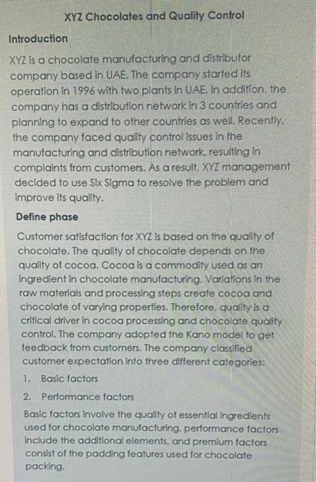Solved XYZ Chocolates and Quality Control Introduction XYZ | Chegg.com
