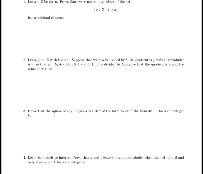 Solved 1 Let A E Z Be Given Prove That Every Non Empty 