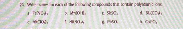 Solved 24. Write names for each of the following compounds | Chegg.com