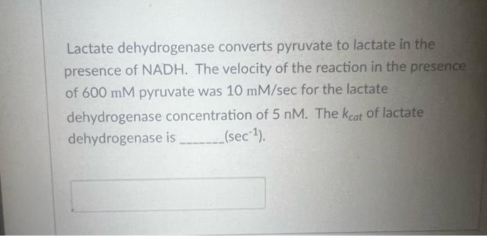 Solved Lactate dehydrogenase converts pyruvate to lactate in | Chegg.com