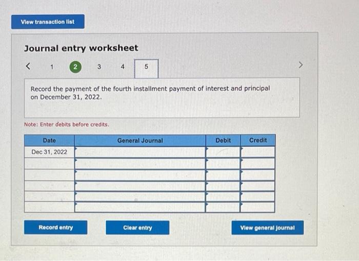 Solved Exercise 10-13 Installment note entries LO C1 On | Chegg.com