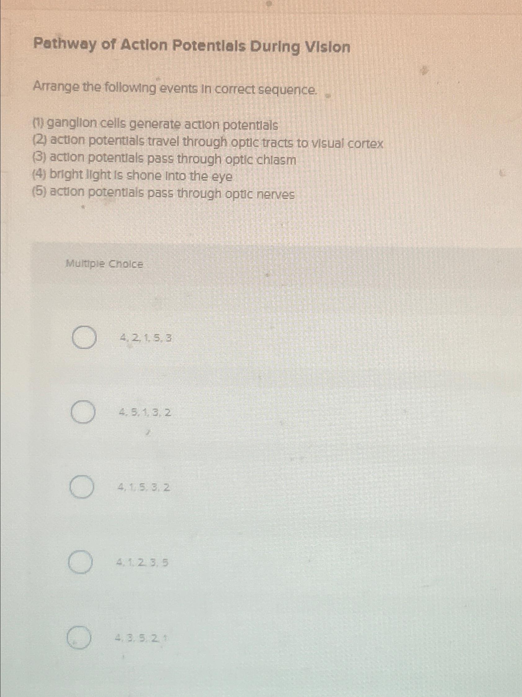 Solved Pathway of Action Potentials During VisionArrange the | Chegg.com