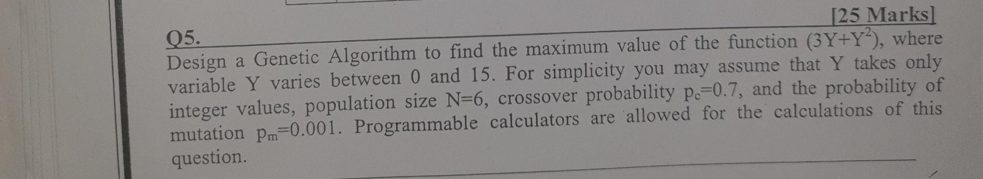 Solved Q5. [25 Marks) Design a Genetic Algorithm to find the | Chegg.com