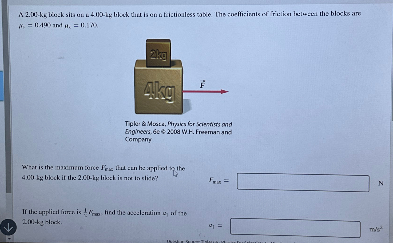 Solved A 2.00-kg ﻿block sits on a 4.00-kg ﻿block that is on | Chegg.com