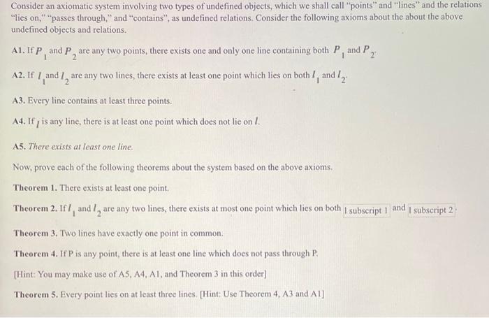 Solved 2 Consider an axiomatic system involving two types of | Chegg.com
