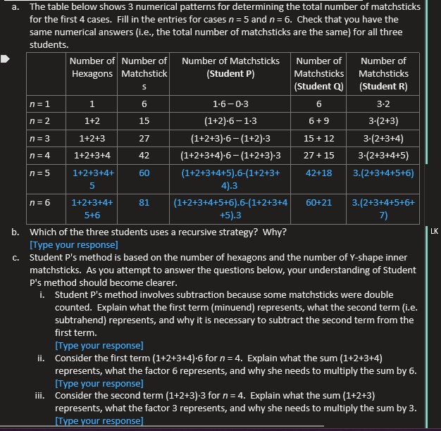 Solved a. ﻿The table below shows 3 ﻿numerical patterns for | Chegg.com