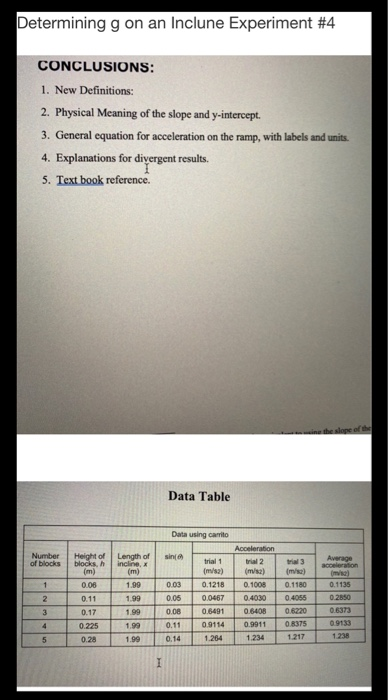Solved Determining g on an Inclune Experiment #4 | Chegg.com