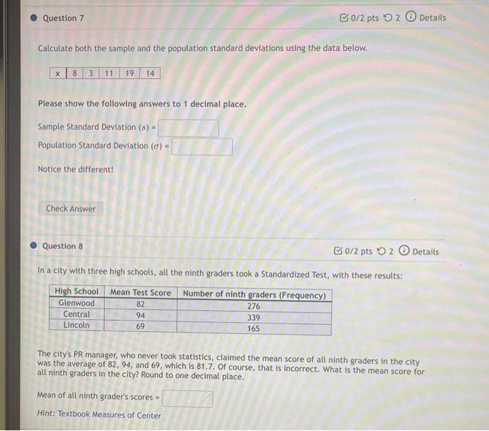Solved Calculate both the sample and the population standard | Chegg.com