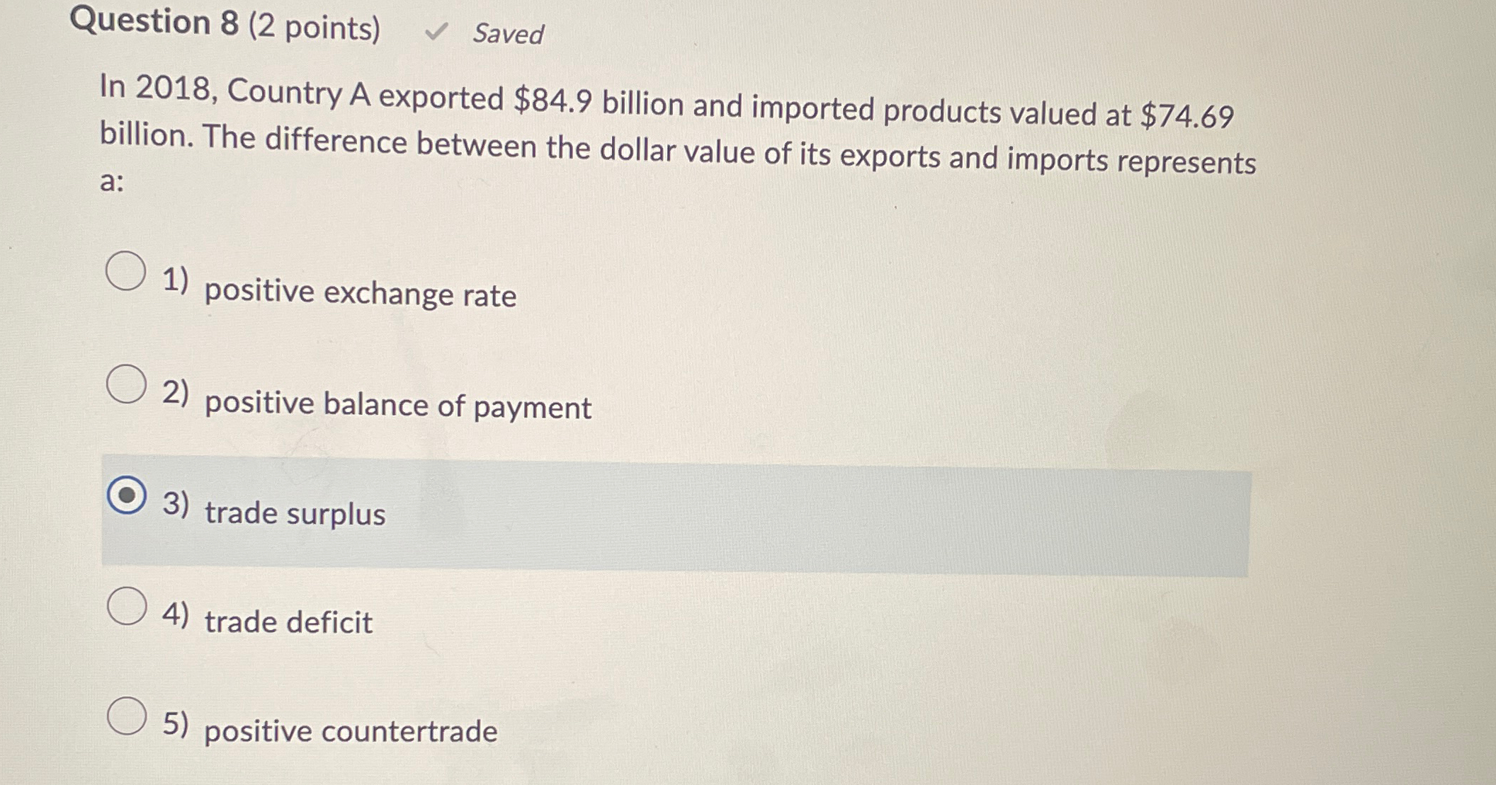 Solved Question 8 (2 ﻿points) ﻿SavedIn 2018, ﻿Country A | Chegg.com