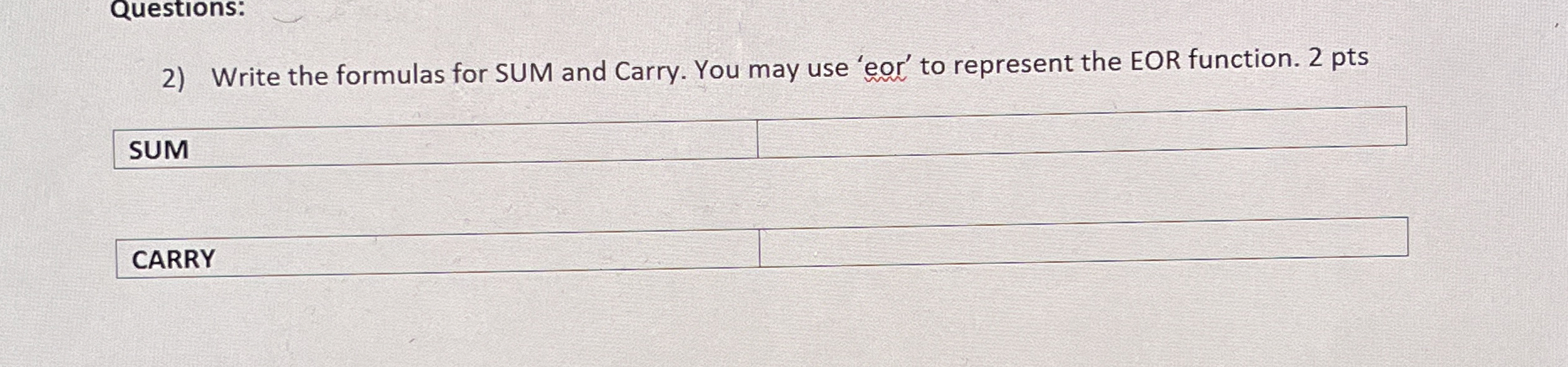 Solved Questions:Write the formulas for SUM and Carry. You | Chegg.com