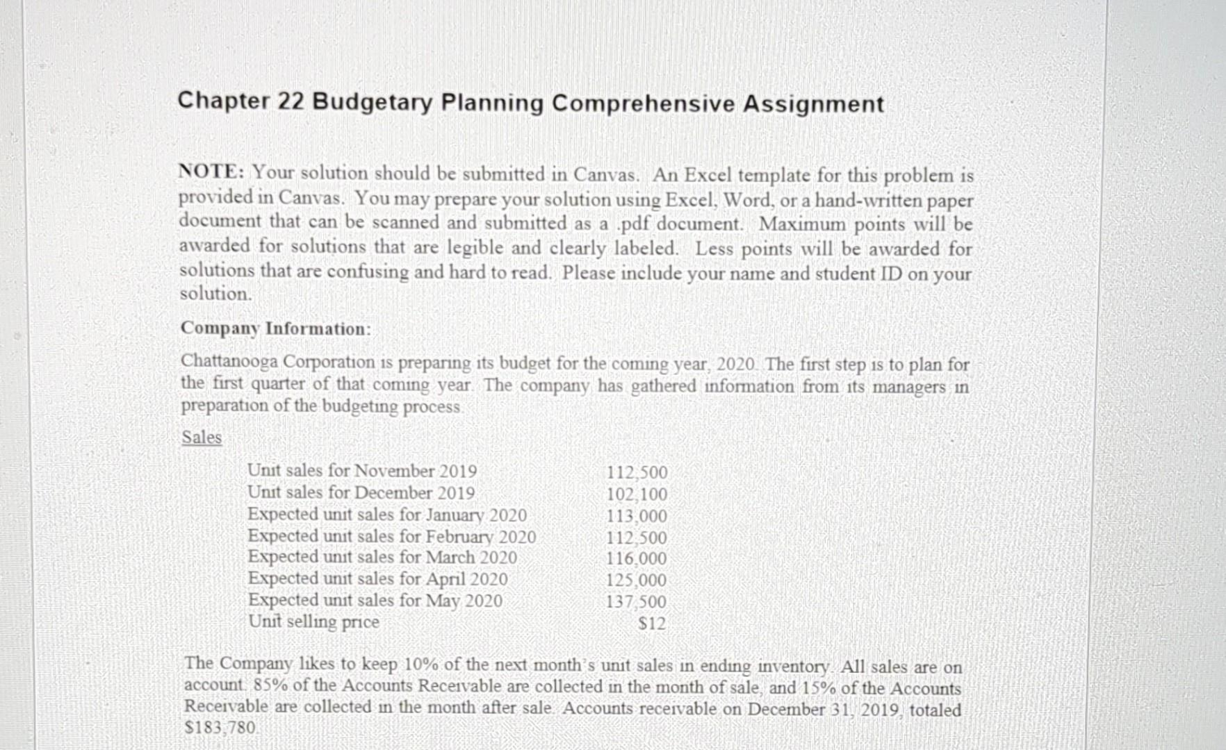 Solved Chapter 22 Budgetary Planning Comprehensive | Chegg.com
