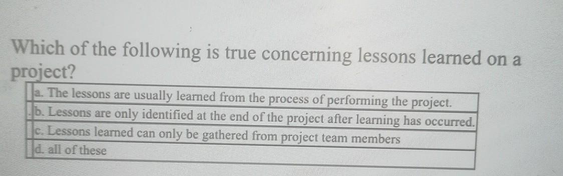 Solved Which of the following is true concerning lessons | Chegg.com