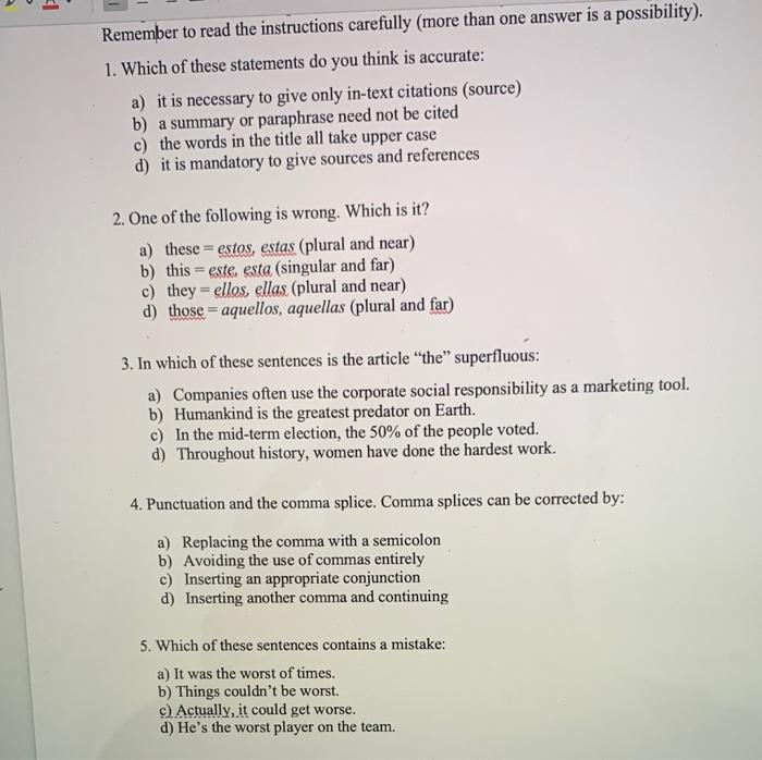 Remember to read the instructions carefully (more | Chegg.com