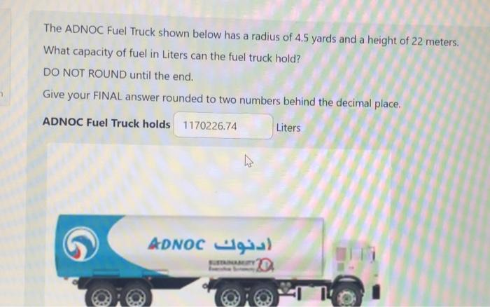 Solved The ADNOC Fuel Truck shown below has a radius of 4.5 | Chegg.com