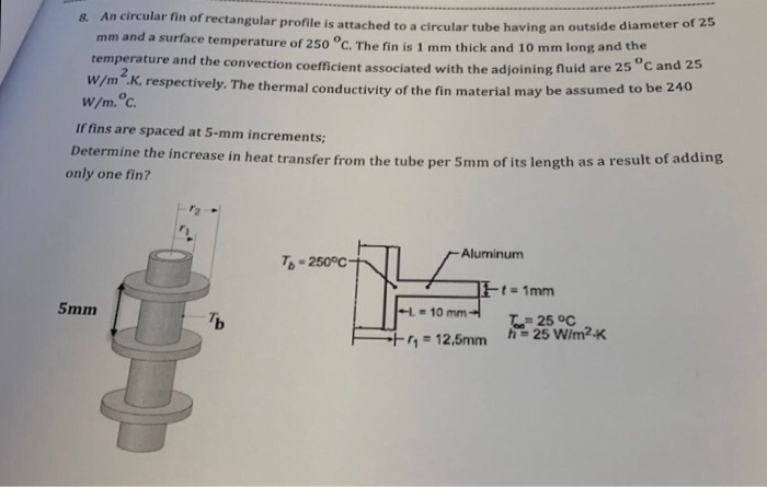 Solved 8. An circular fin of rectangular profile is attached | Chegg.com