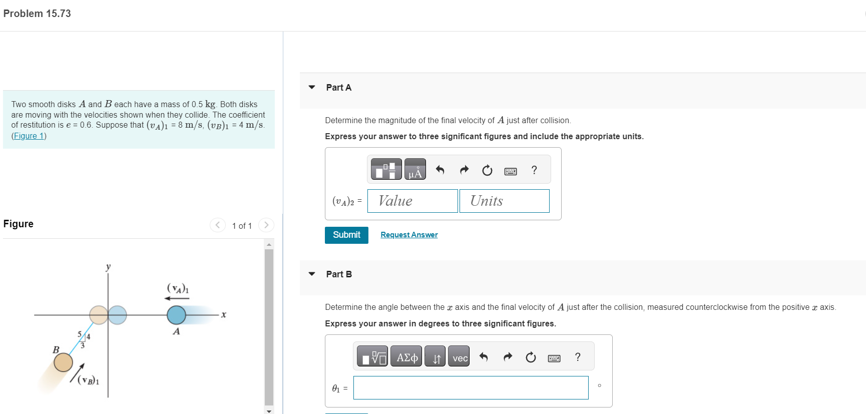 Solved Problem 15.73Two smooth disks A and B ﻿each have a | Chegg.com