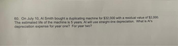 Solved 60. On July 10 . Al Smith bought a duplicating | Chegg.com