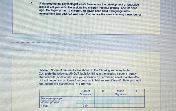 Solved 6. A developmental psychologist wants to examine the | Chegg.com