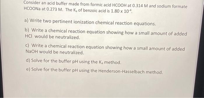 Solved Consider an acid buffer made from formic acid HCOOH | Chegg.com