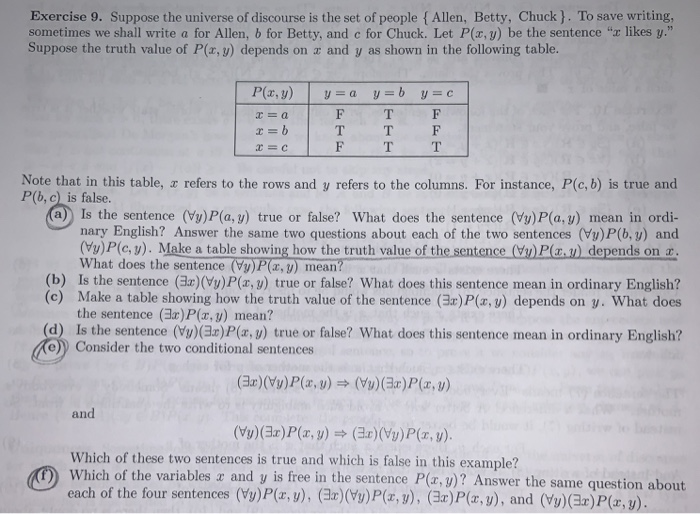 Solved Exercise 9. Suppose the universe of discourse is the | Chegg.com